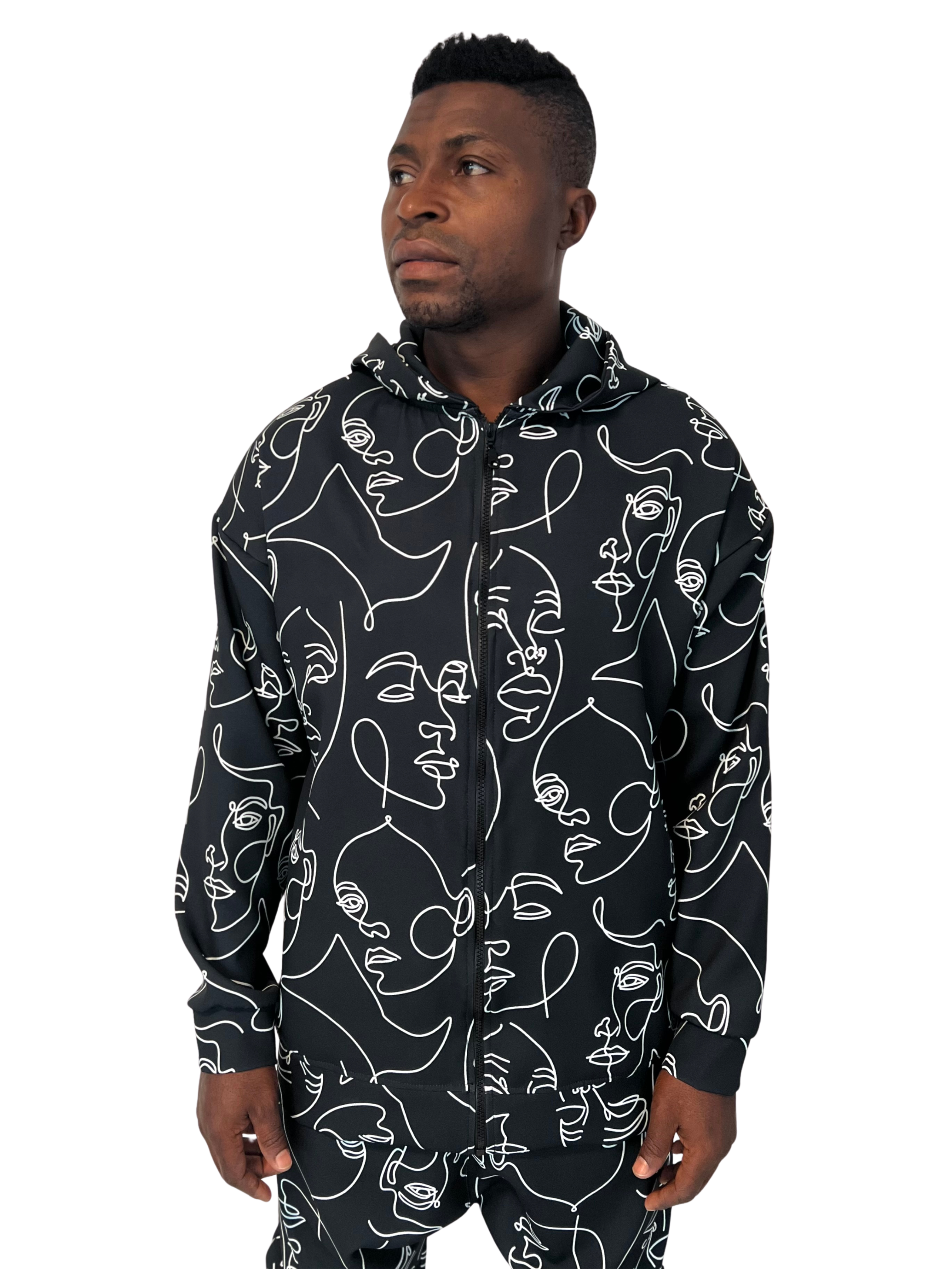 Hanorac negru cu design geometric – fatai-style.ro