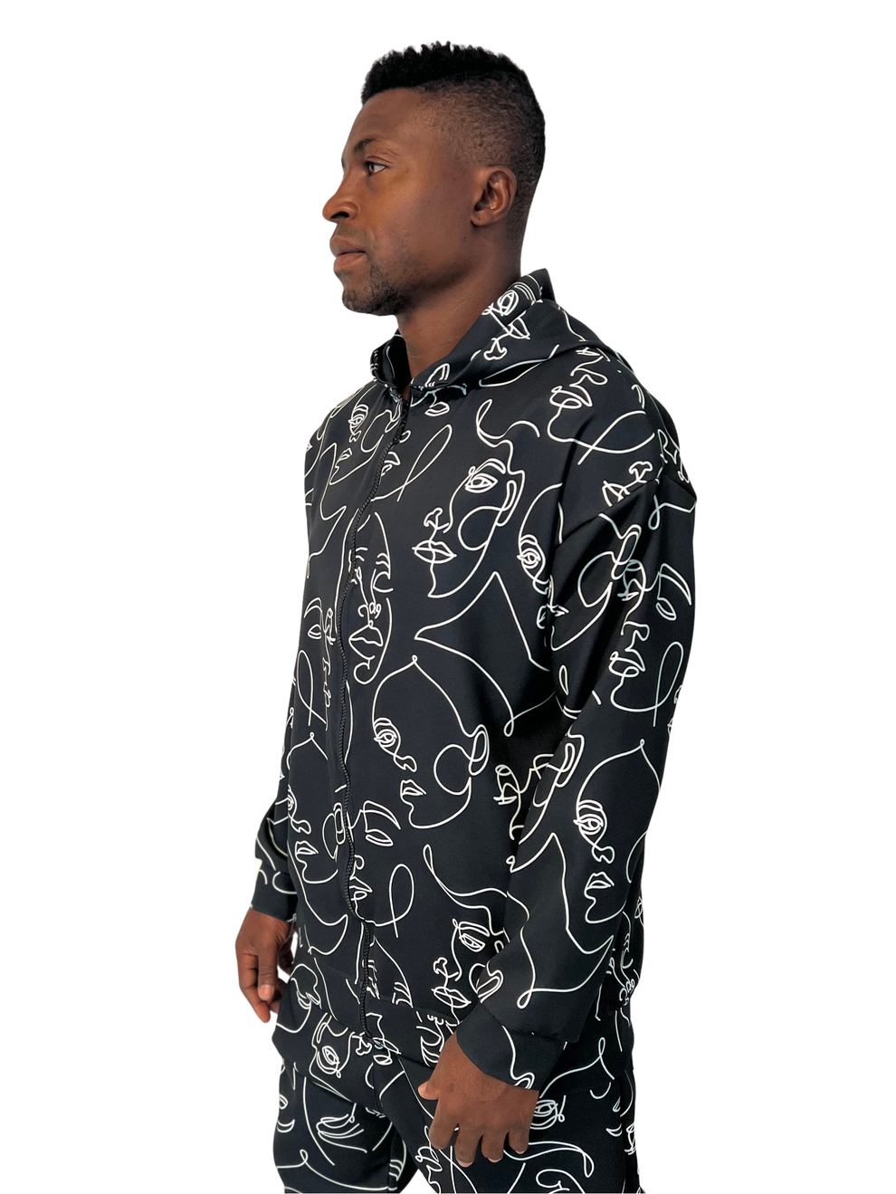 Hanorac negru cu design geometric – fatai-style.ro